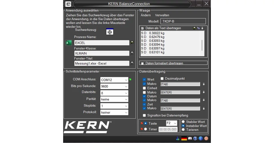 Balance Connection program KERN mérlegekhez - Win, Excel kapcsolatokkal